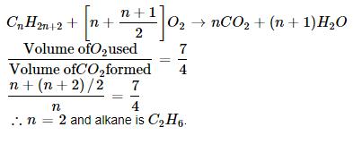 An alkane on complete combustion with O2 shows 50% of volume ...