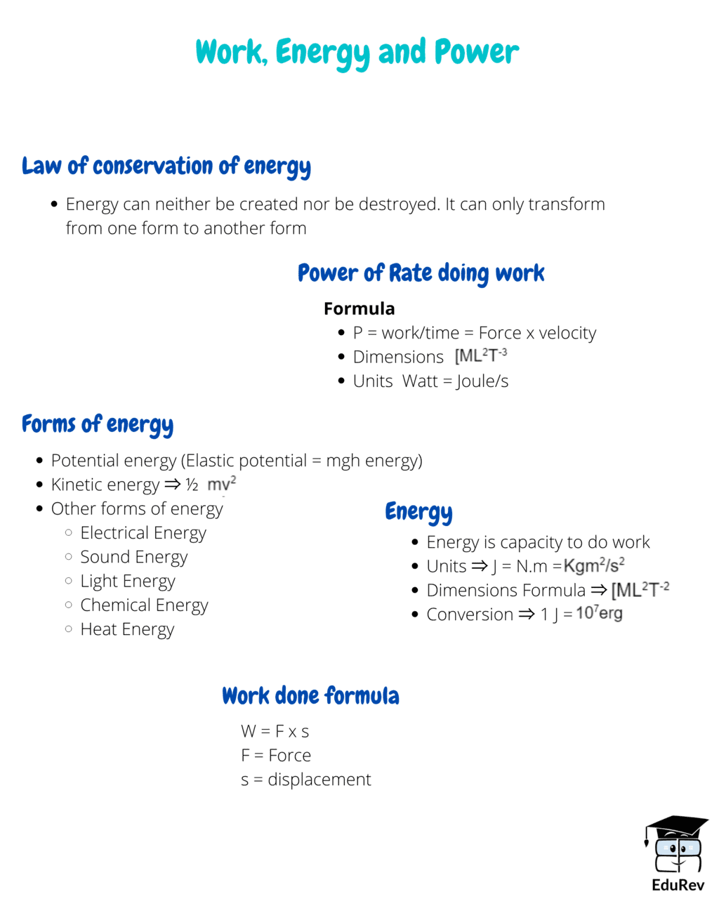 Mindmap: Work and Energy - Notes | Study Science Class 9 - Class 9