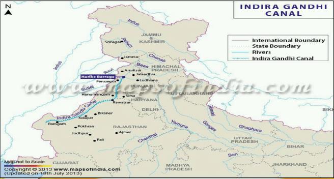 The Indira Gandhi Canal originates near toa) Chenab and Sutlej ...