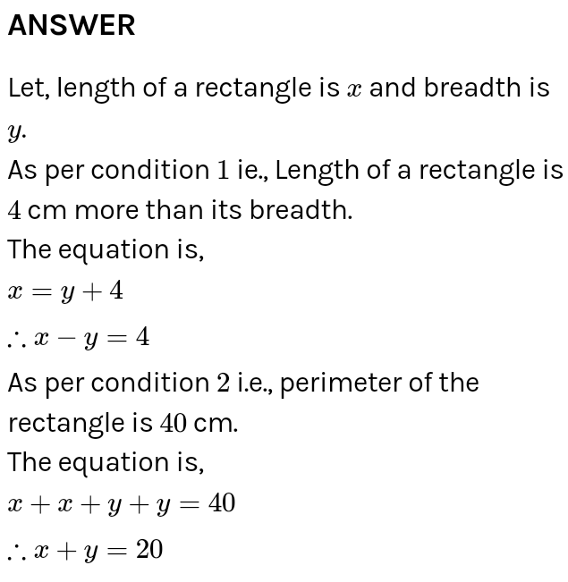 The Breadth Of Rectangle Is 4 Units Less Than Its Length If Perimeter Of Rectangle Is 20 Units 3733
