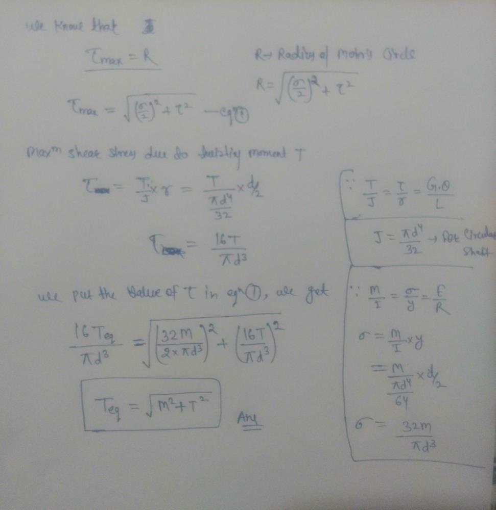 When bending moment M and torque T is applied on a shaft then ...