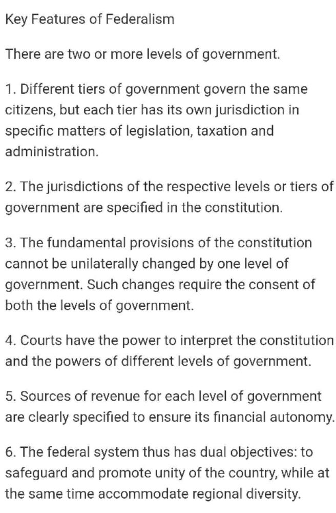 Explain any five features of federalism.? | EduRev Class 10 Question