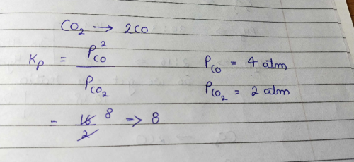 For the reaction :C+CO2 -> 2CO The partial pressure of CO2 and CO is 2. ...