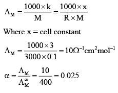 A conductivity cell whose cell constant is 3 cm1 is filled with 0.1 M ...