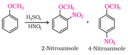 Anisole reacts with a mixture of concentrated sulphuric and nitric ...
