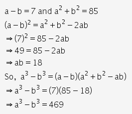 If a-b=7 and a2 b2=85, find a3 - b3? | EduRev Class 9 Question