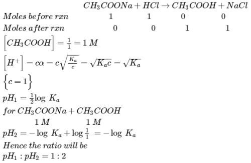 Calculate the ratio of a pH of a solution containing 1 mole of CH3COONa ...