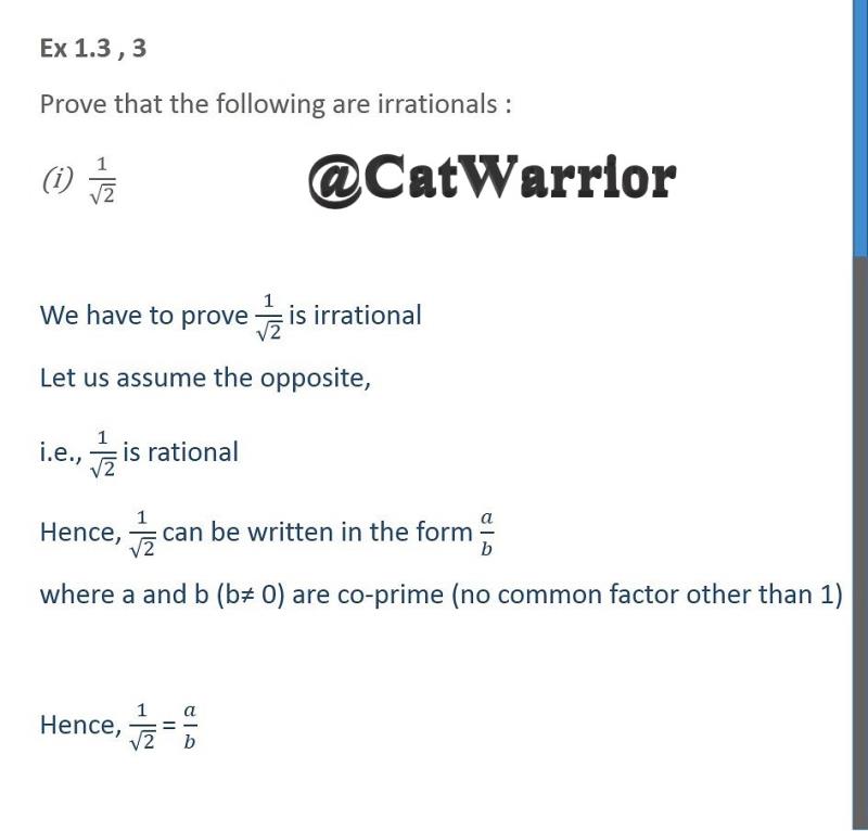 Prove that 1/root 2 is a irrational number? | EduRev Class 10 Question Prove that 1/root 2 is a irrational number? | EduRev Class 10 Question