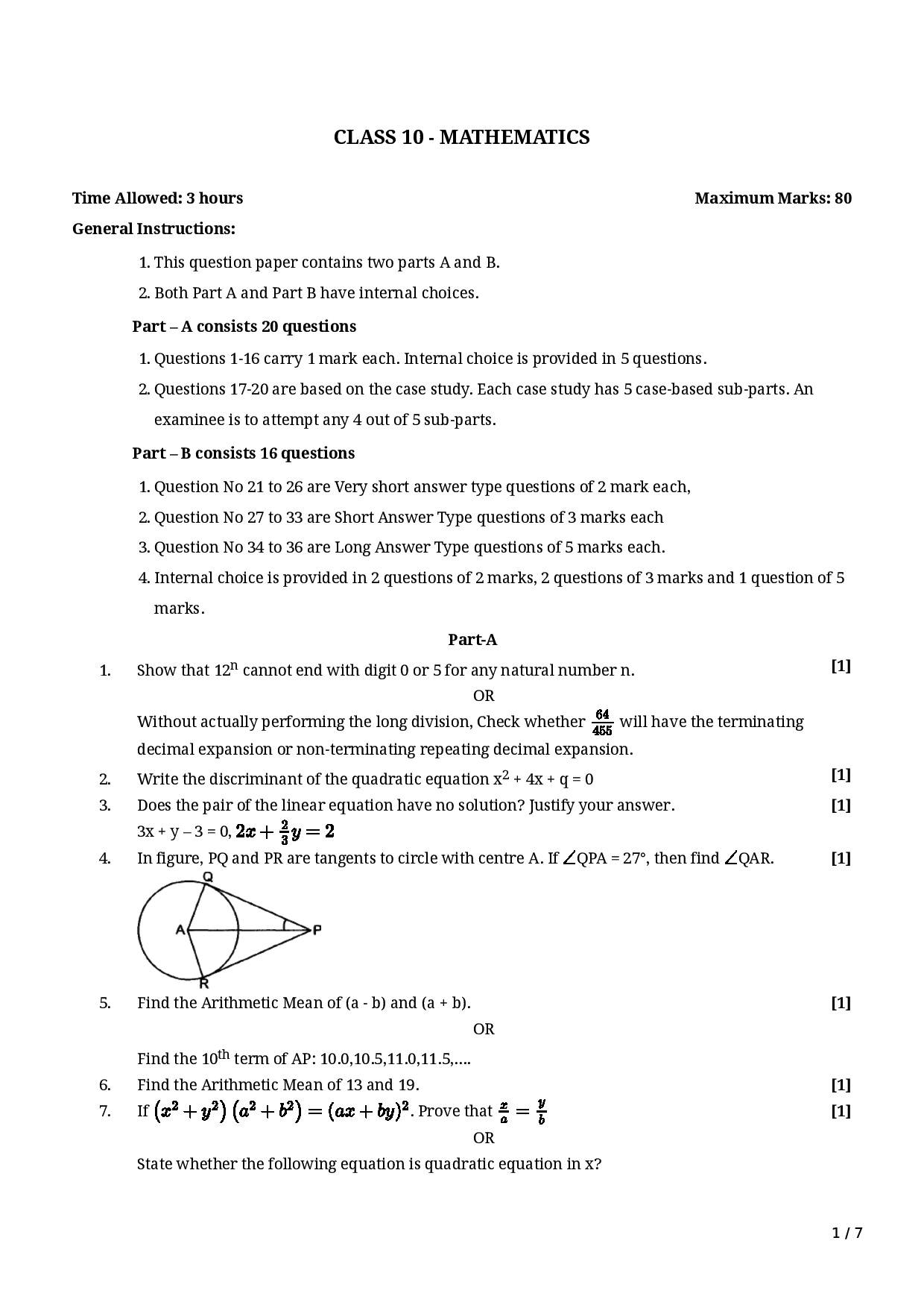 CBSE 2020 2021 SAMPLE PAPER MATHS STANDARD Class 10 Notes EduRev