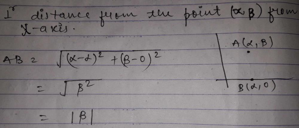 The distance of the point (α,β) from X axis isa)|α|b)αc)|β|d)none of ...