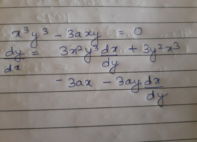 The derivative of x^3 y^3-3axy =0 is? | EduRev CA Foundation Question